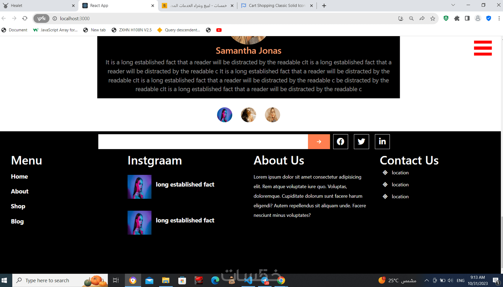 برمجه الواجهه الاماميه باستخدام html css bootstrab js react - خمسات