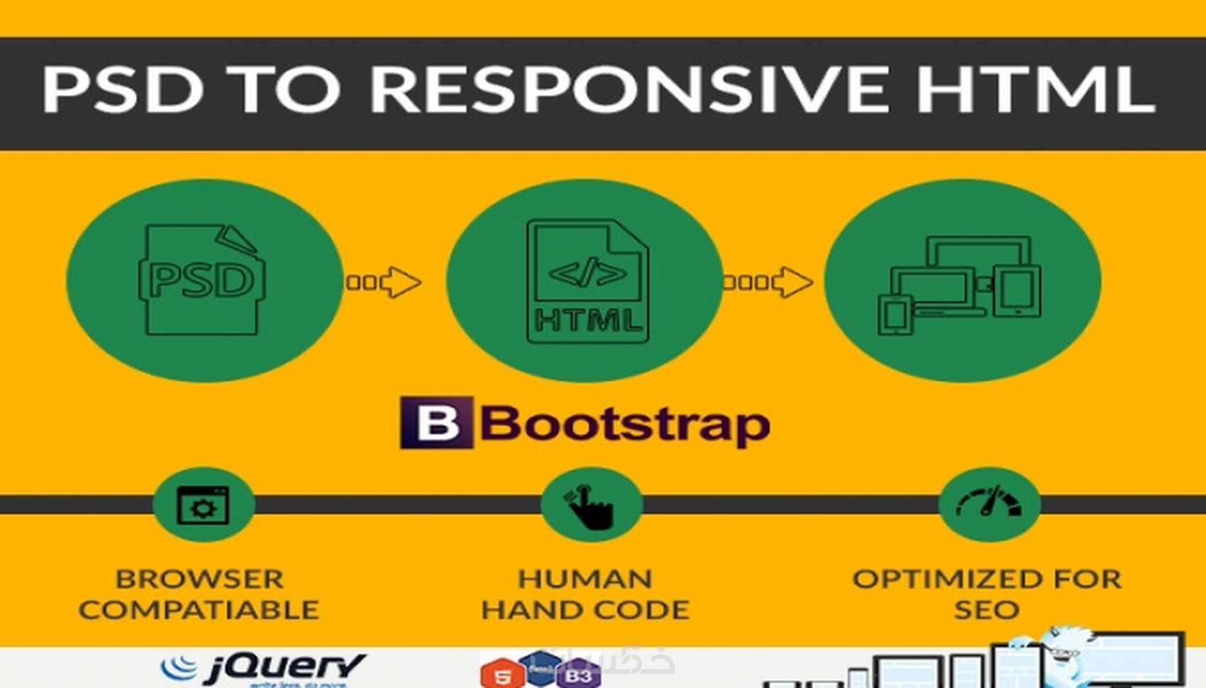 تكويد PSD إلى HTML5, css3 واستخدام 3 Bootstrap - خمسات